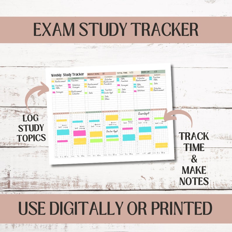 Weekly Study Tracker Printable, ABA Exam Study Planner, Therapist ...
