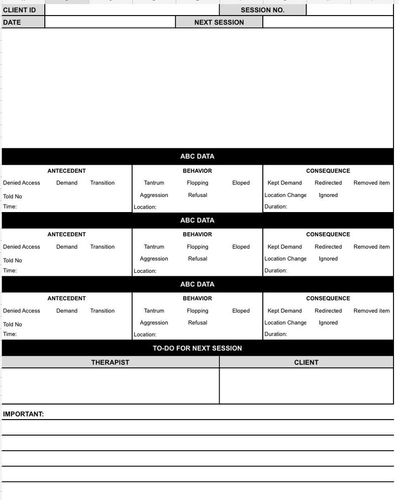 ABA Data Session Notes ABC Data Log Therapy Session Note - Etsy