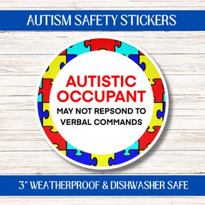 Autism Car Window Decal, Autism Safety, Medical Alert Sticker, Autistic ...