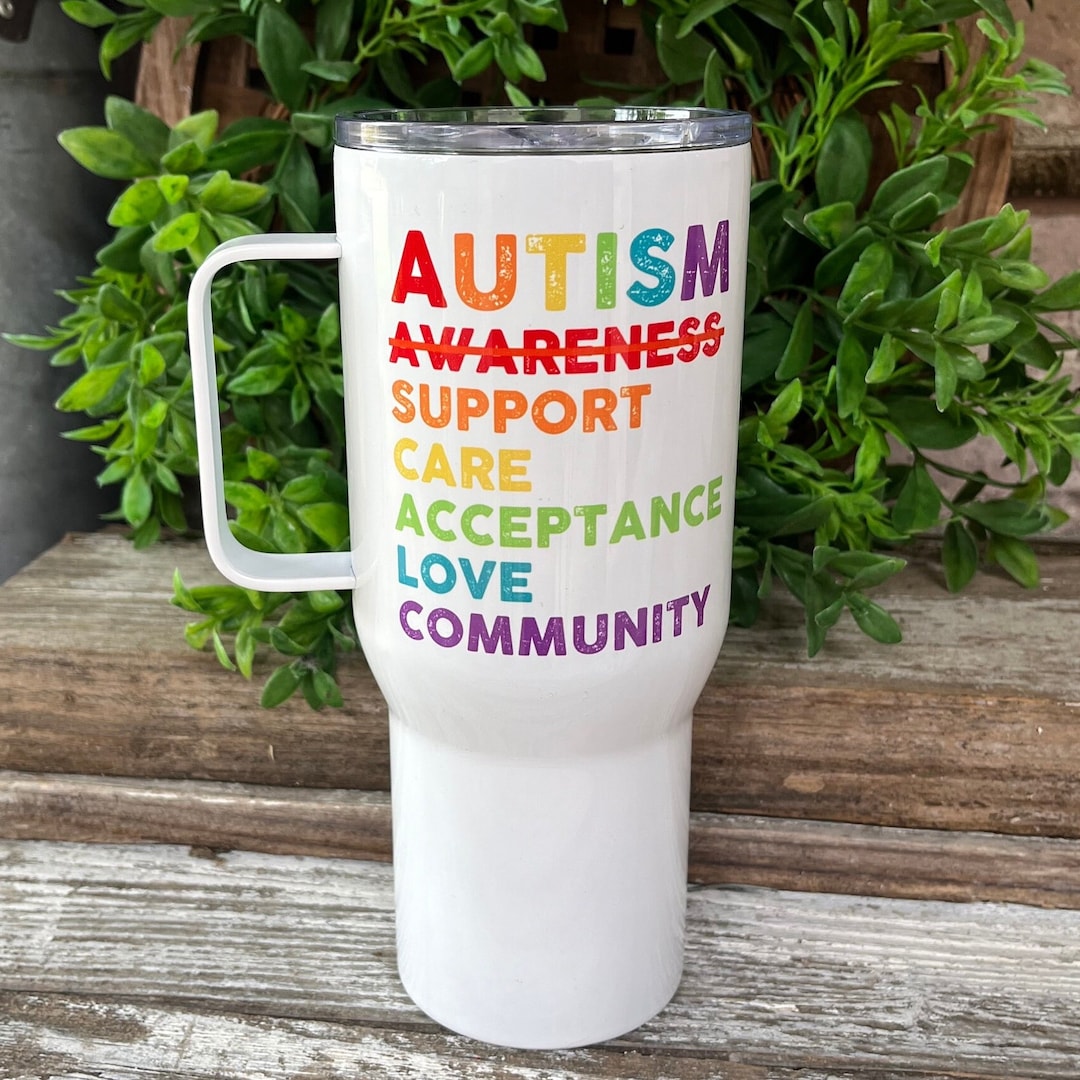 Autism Acceptance Travel Mug With Handle, Autism Tumbler, Autism Mom ...