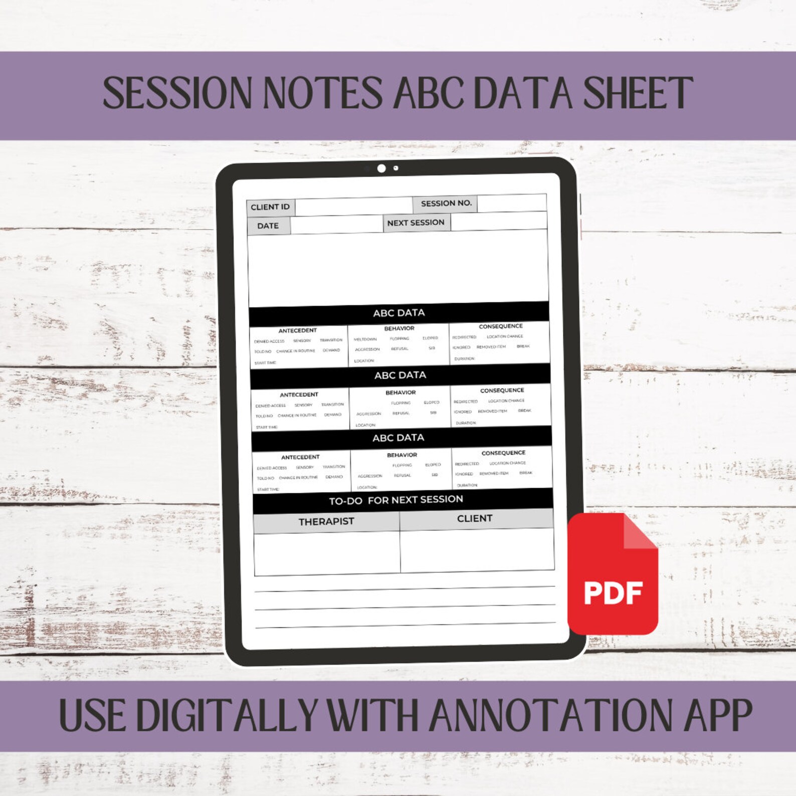 ABA Data Collection, Session Notes Data Sheets, Behavior Therapy Log ...