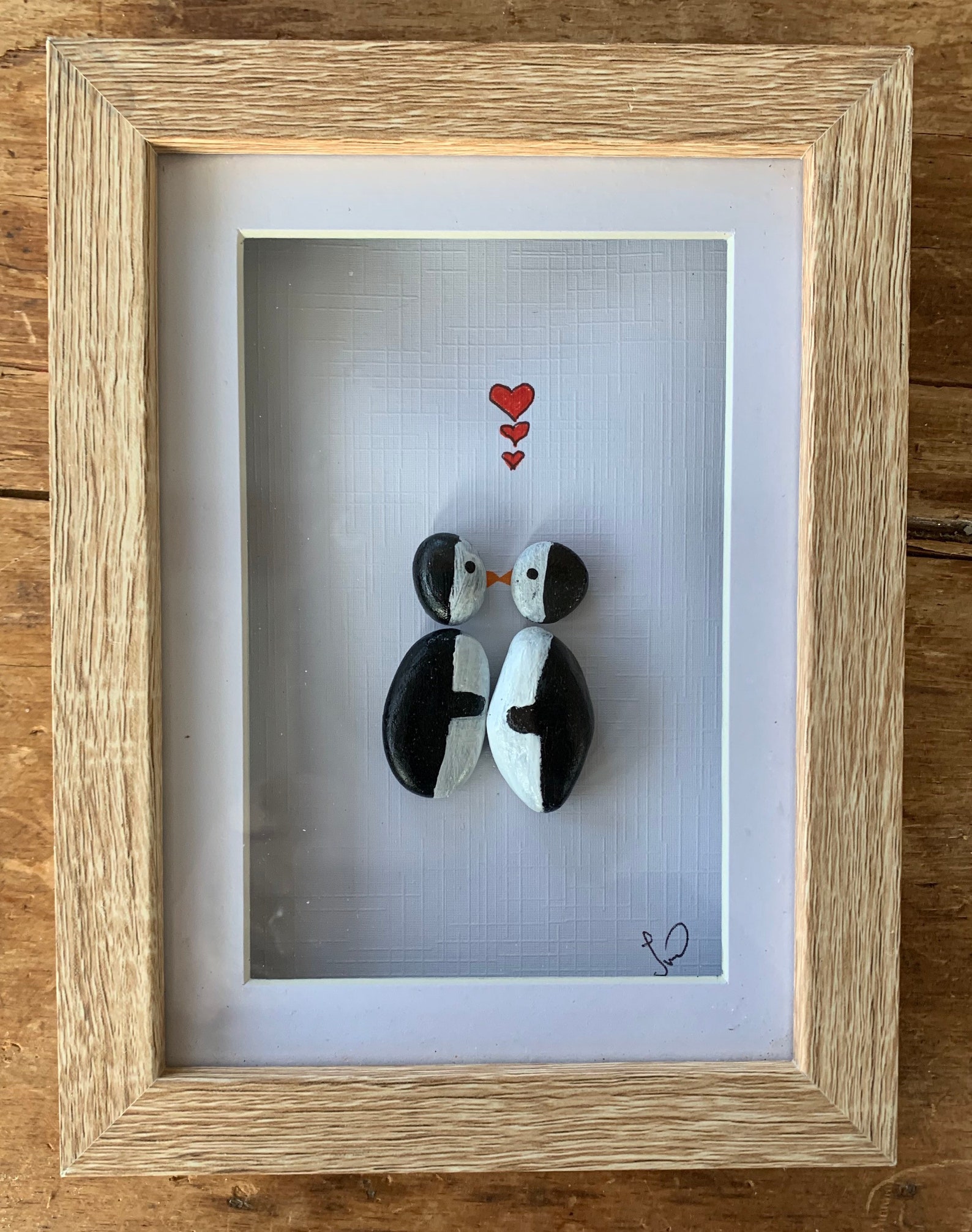 Loving penguin couple pebble art picture ideal for a Valentine day gift ...