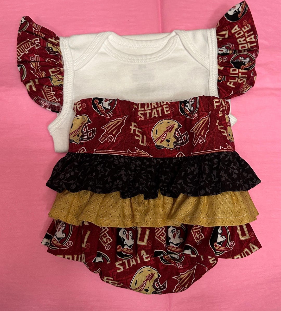Collegiate Ruffle Bloomer Onesie Set With Headband Bow - Sizes 3M-18M ...