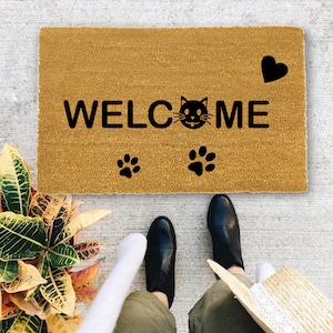 Cat Welcome Door Mat, Cat Lover Door Mat, Doormat, I Hope You Like Cats ...