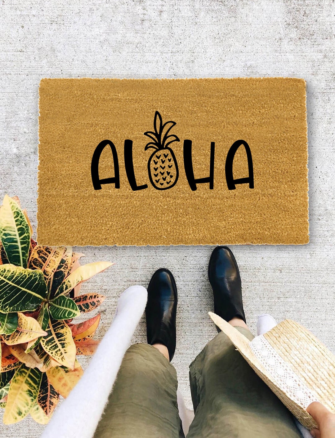 Aloha Pineapple Door Mat, Funny Doormat, Housewarming Gift, Welcome Mat ...