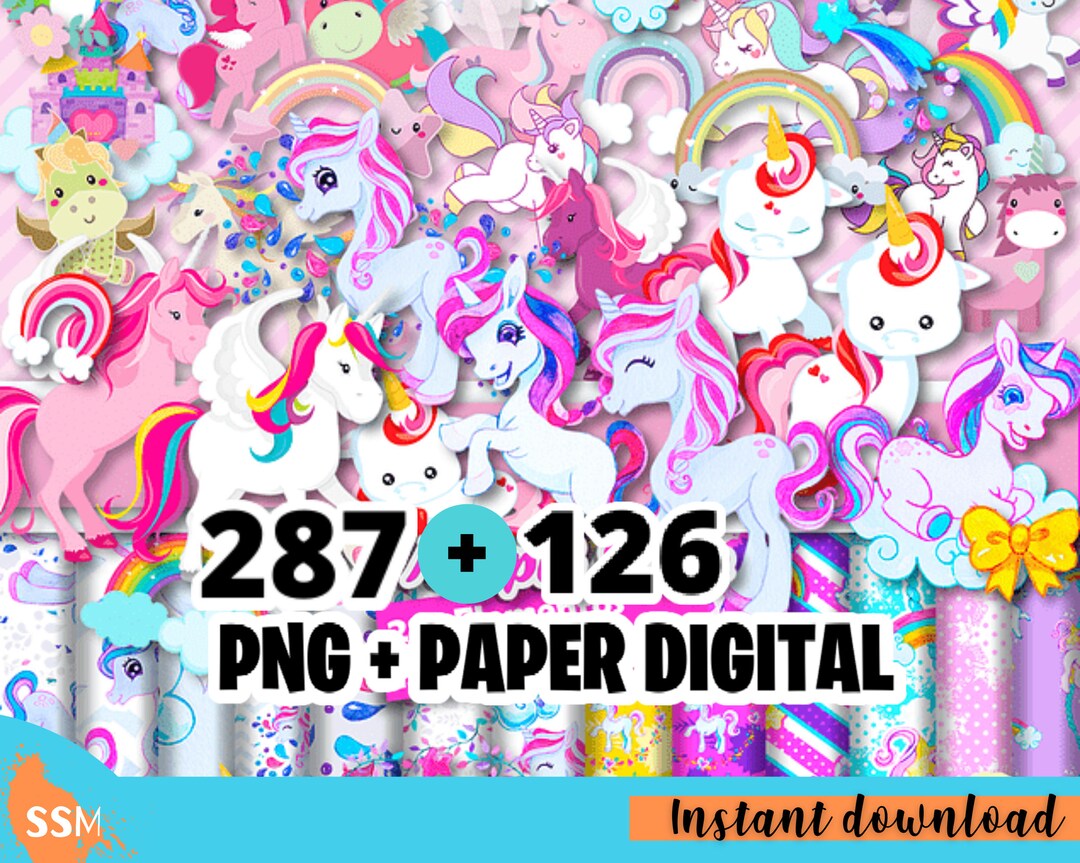 Unicorns PNG, Birthday Unicorns PNG Digital, Paper Digital, Unicorns ...
