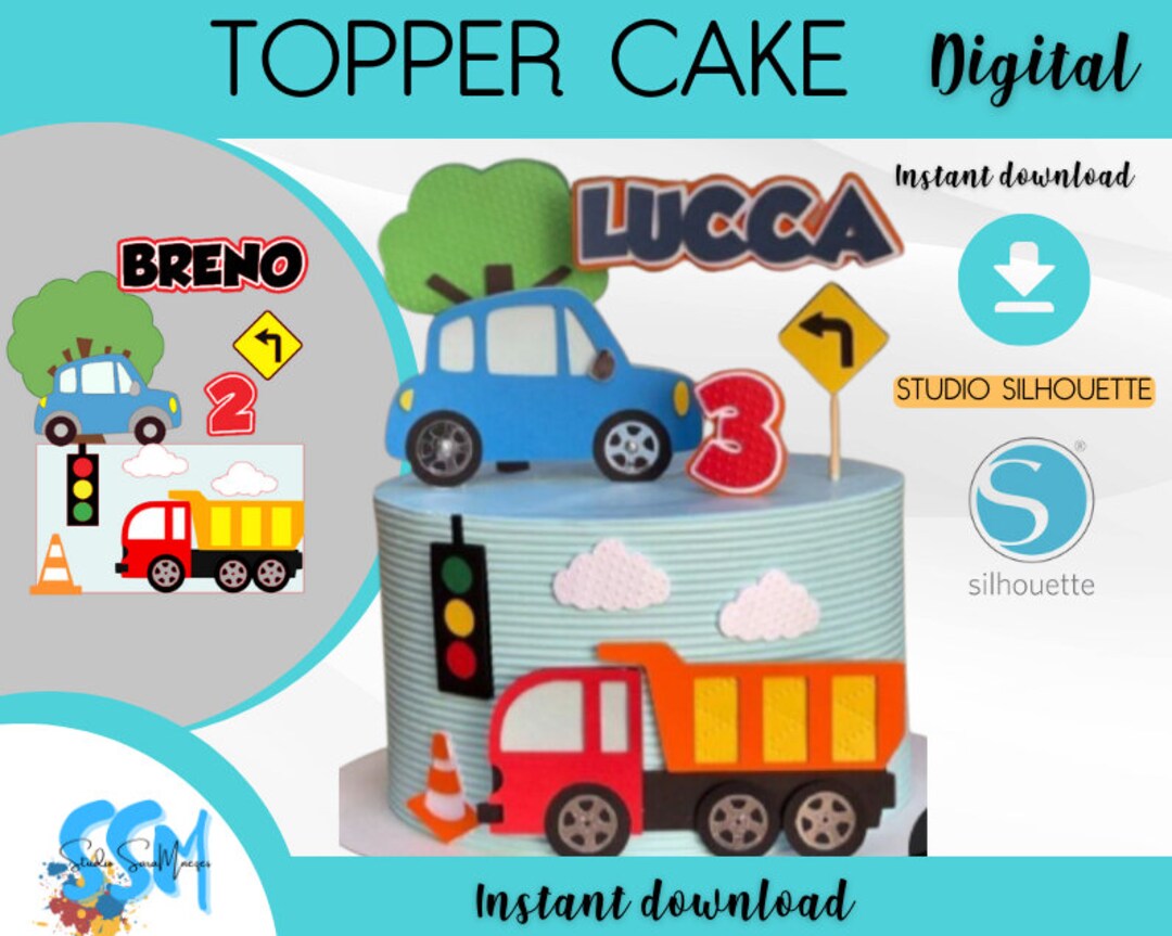 Layered Car and Truck Cake Topper, Digital, Silhouette, Studio Caçamba ...