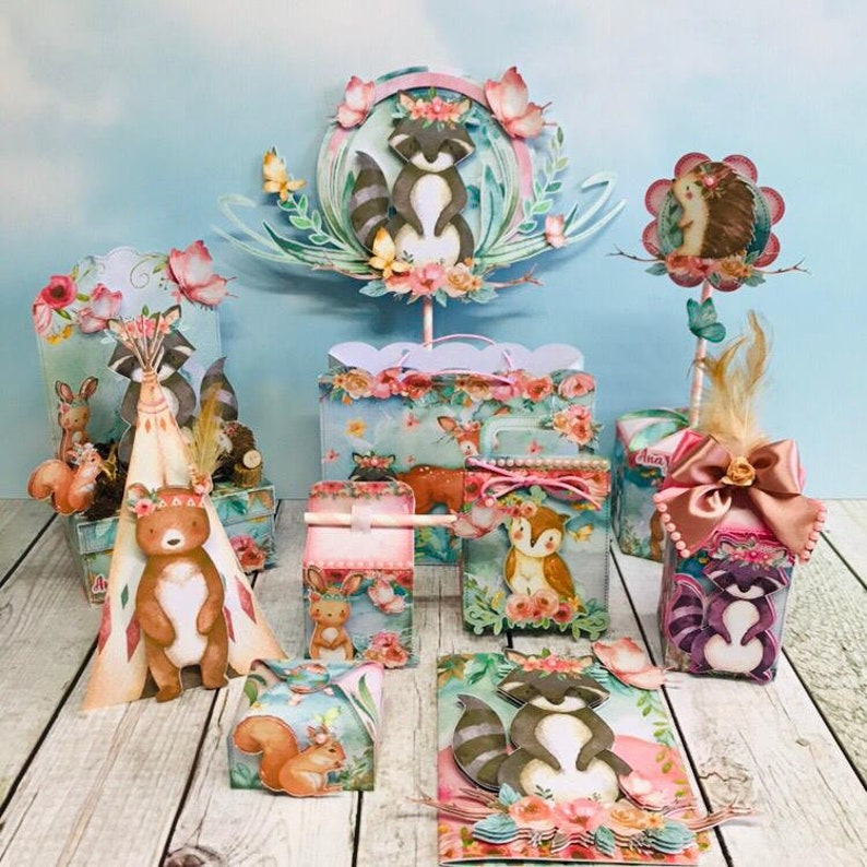 Watercolor Forest, Enchanted Forest Birthday Favors Boxes Personalized ...