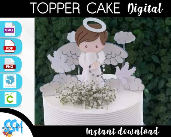SVG PNG PDF Studio Baptism Cake Topper Boy Angel Cake - Etsy