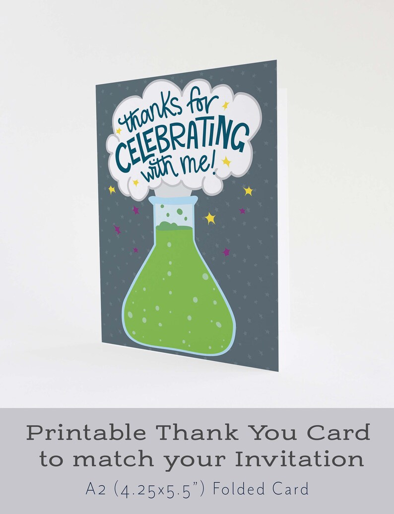 Editable Science Birthday Thank You Card Science Lab | Etsy