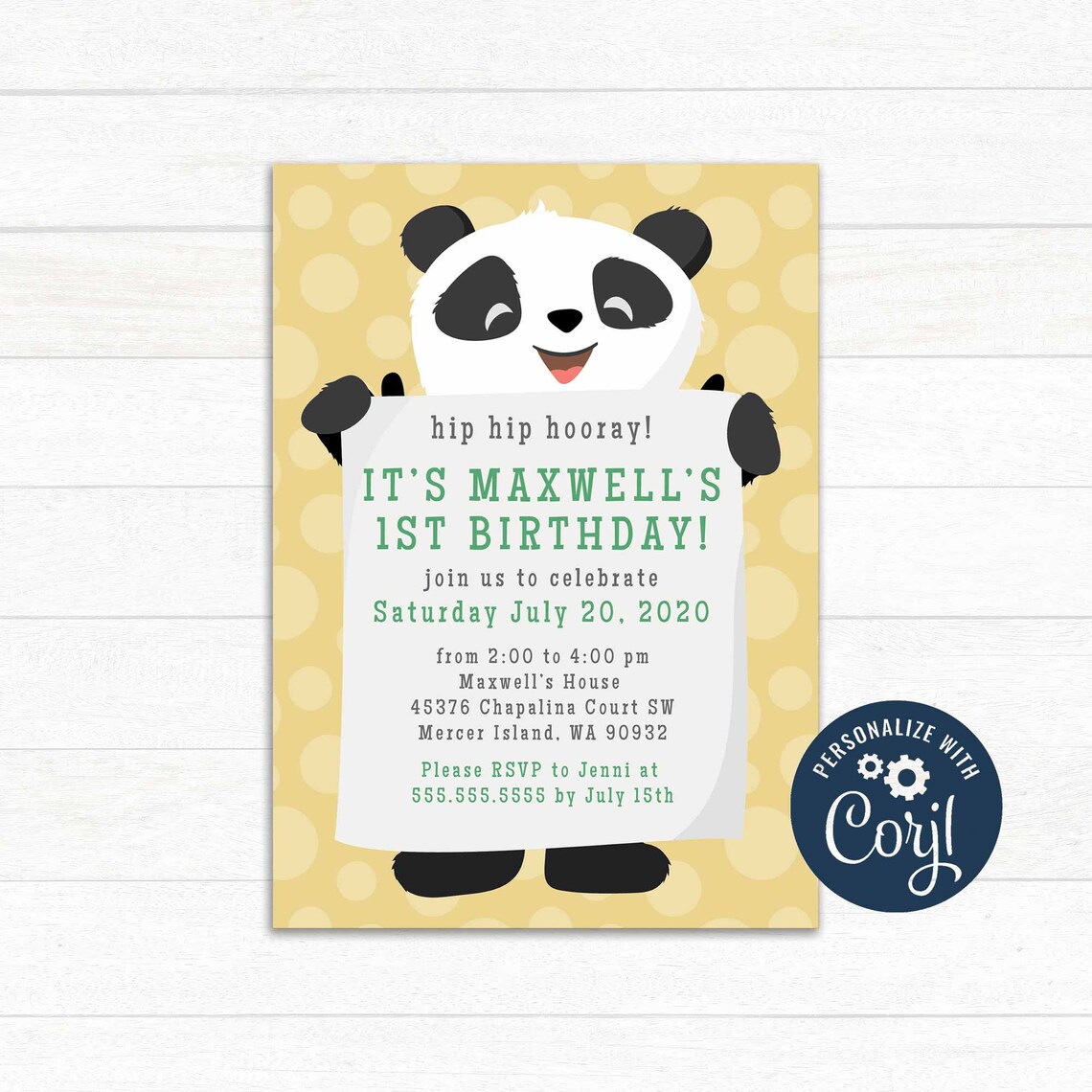 First Birthday Panda Invitation Editable Bear Birthday | Etsy