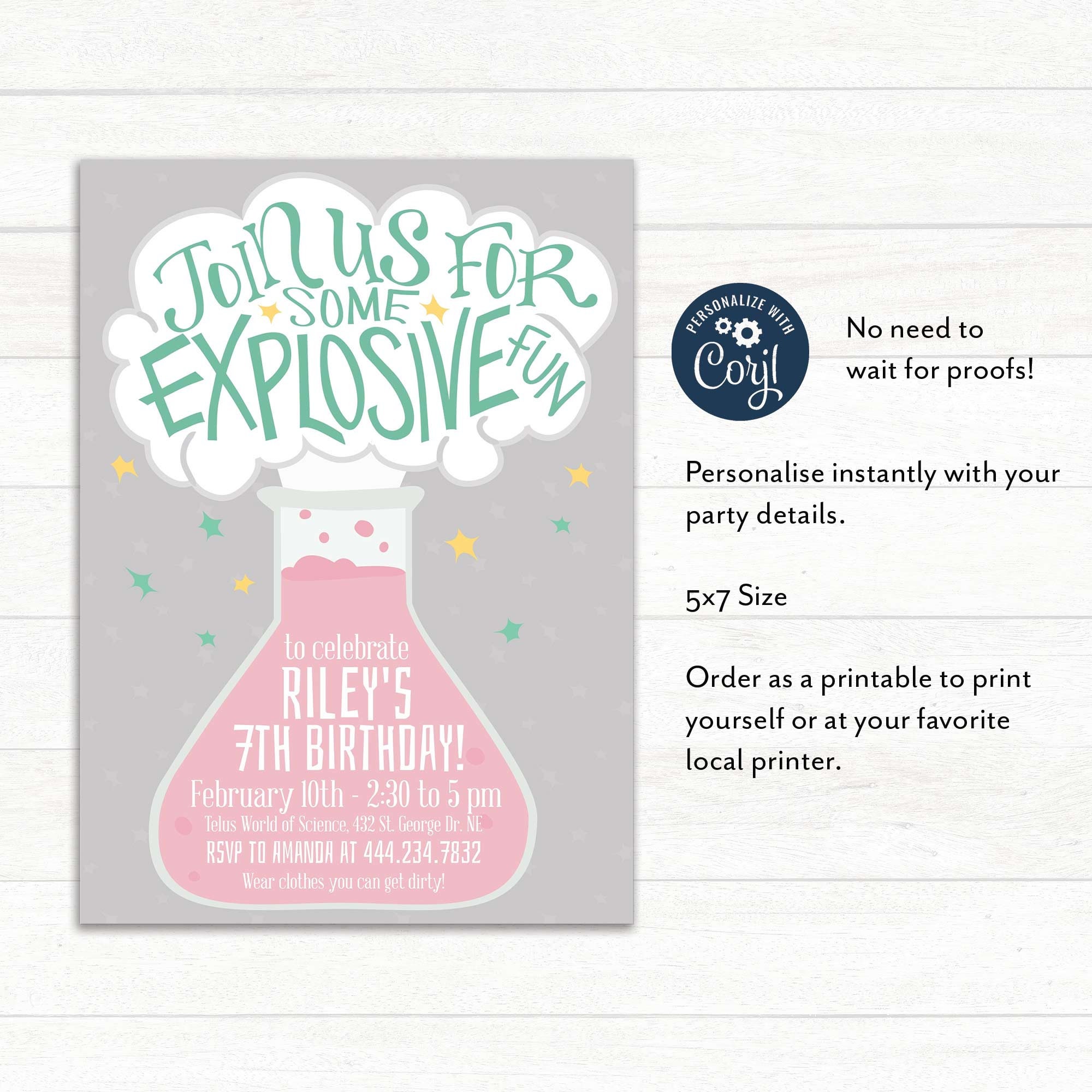 Science Party Invitation Editable Digital Download, Girl Scientist ...