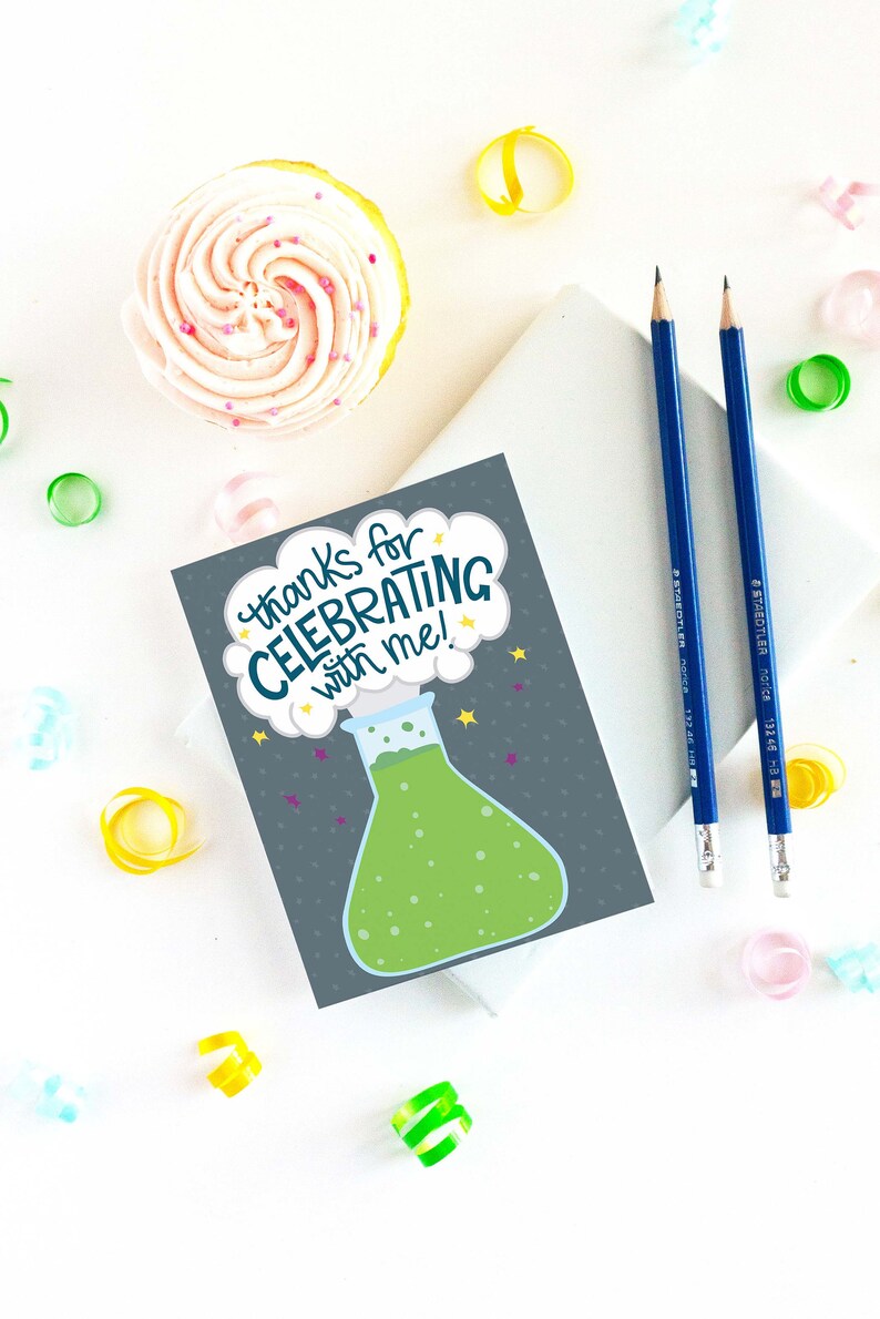 Editable Science Birthday Thank You Card, Science Lab Printable Thank ...