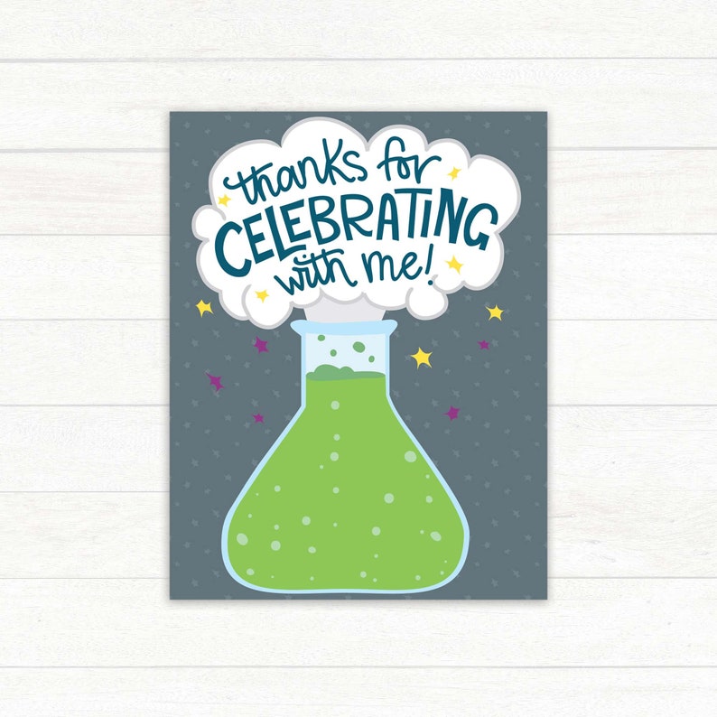 Editable Science Birthday Thank You Card, Science Lab Printable Thank ...