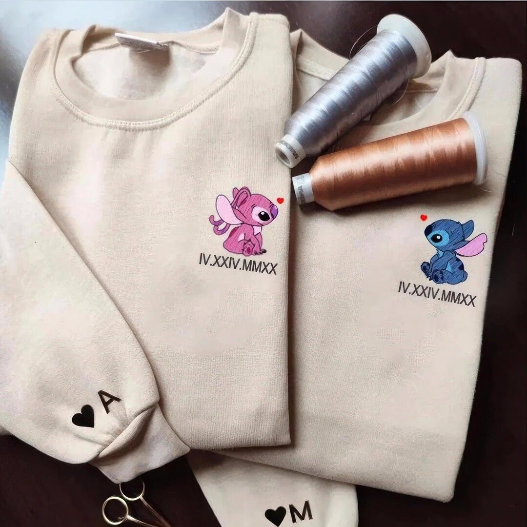 Custom Couple Stitch and Angel Embroidered Sweatshirt, Angel, Roman ...