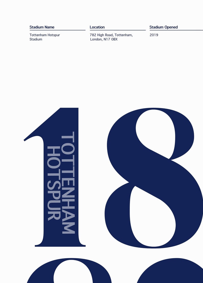 Tottenham Hotspur Print Founding Date Poster 1882 Tottenham Hotspurs ...