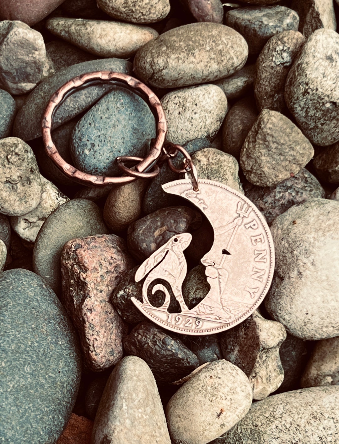 Pagan Hare in the Moon Token/pendant/key-chain Handmade From Old Penny ...
