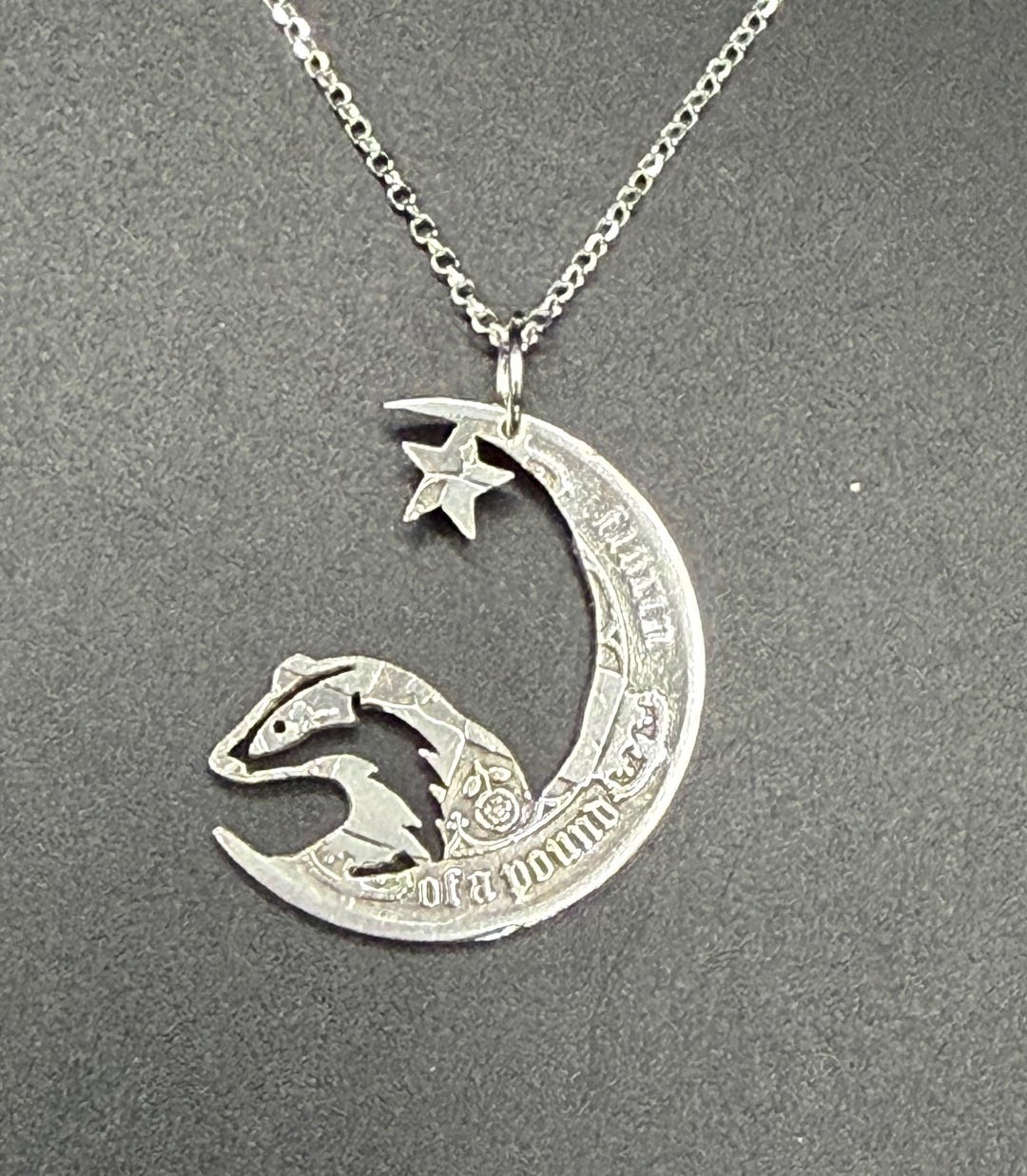 Handmade Badger and Moon Coin Pendant: Recycled Silver Florin Jewellery ...