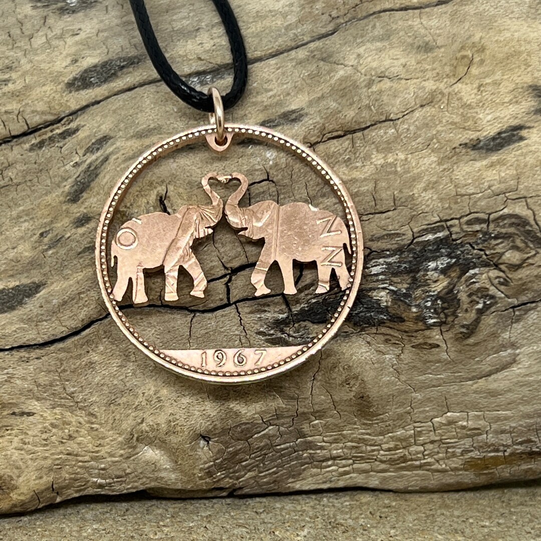 Handmade Kissing Elephants Coin Pendant: Recycled Penny Jewelry - Etsy