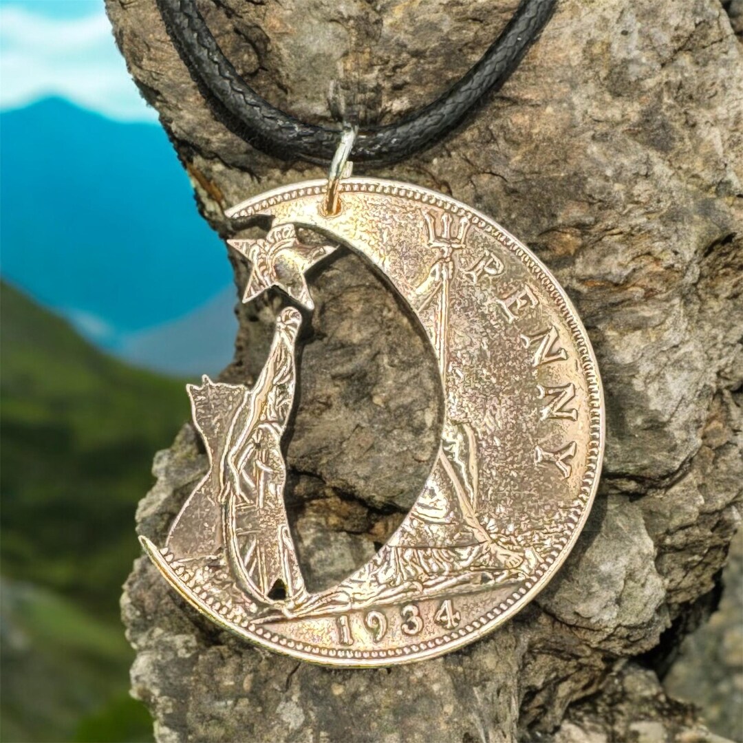Cat and Moon Coin Pendant Handmade From Old Coins, Cat Jewellery, Made ...
