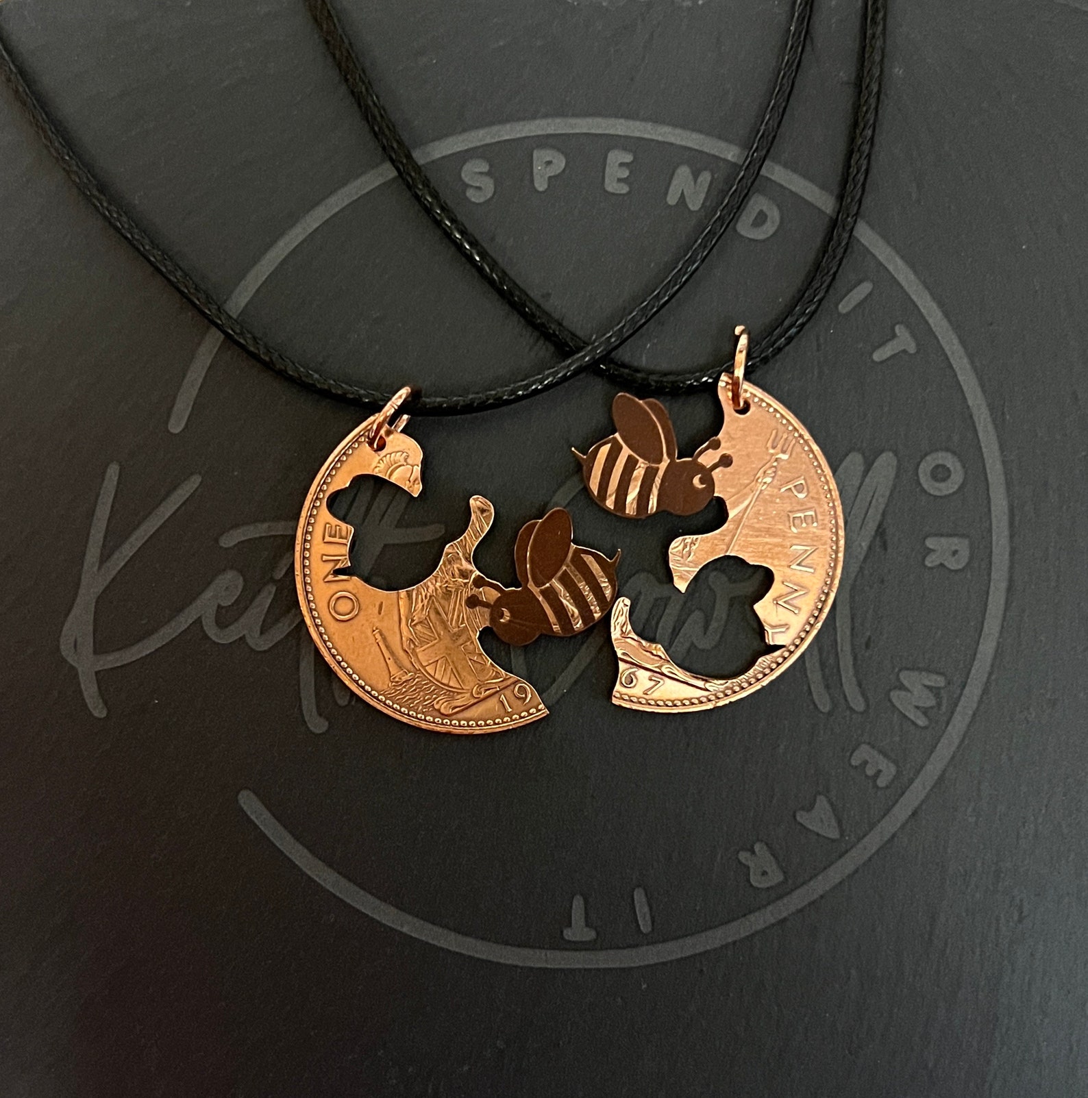 Hand Cut Penny Love Coin Set: Busy Bee Yin Yang Pendants - Etsy