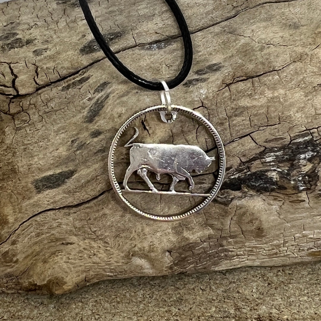 Irish Bull Pendant Handmade From Old Coins, Coin Cutting From Original ...