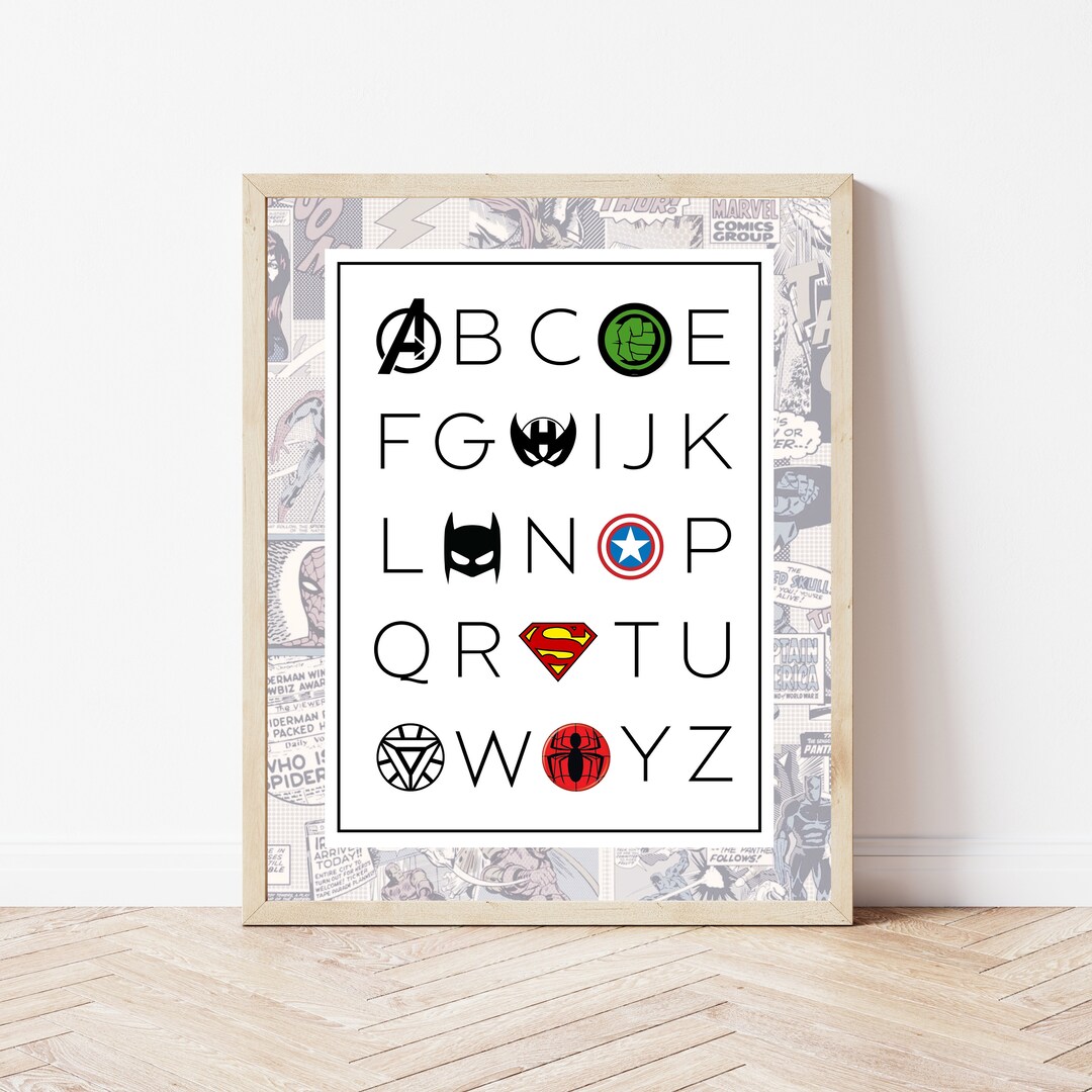 Marvel Alphabet Poster Kids Room Decor Nursery Decor Superhero Prints ...