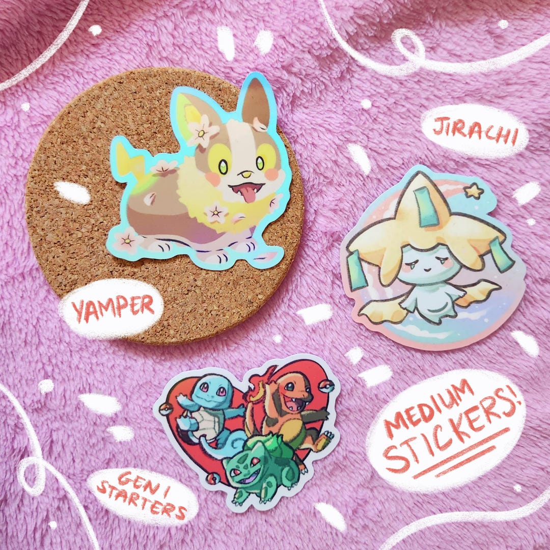PKMN Medium Stickers: Yamper, Jirachi, Gen 1 Starters - Etsy