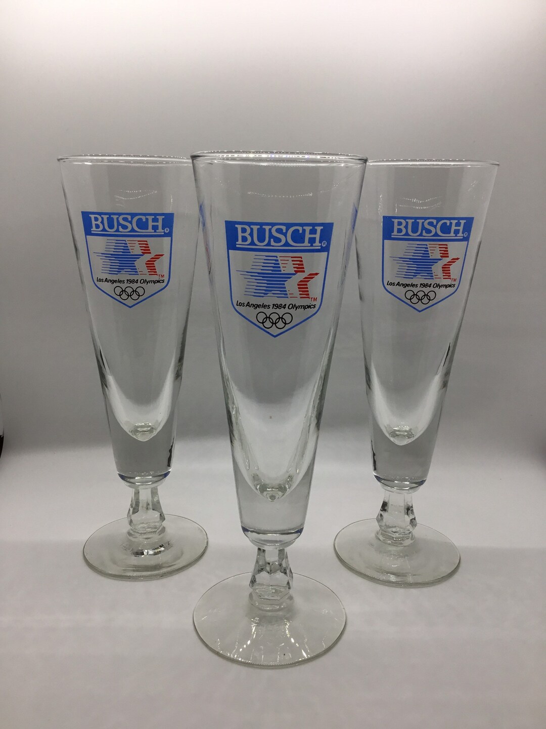 Busch Beer Fluted Pilsner Glasses, 1984 Los Angeles Olympics, Set of 3 ...