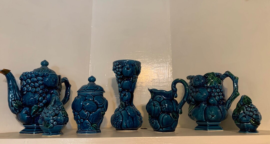 Vintage Inarco Mood Indigo Blue Fruit Ceramic Serving Pieces - Etsy
