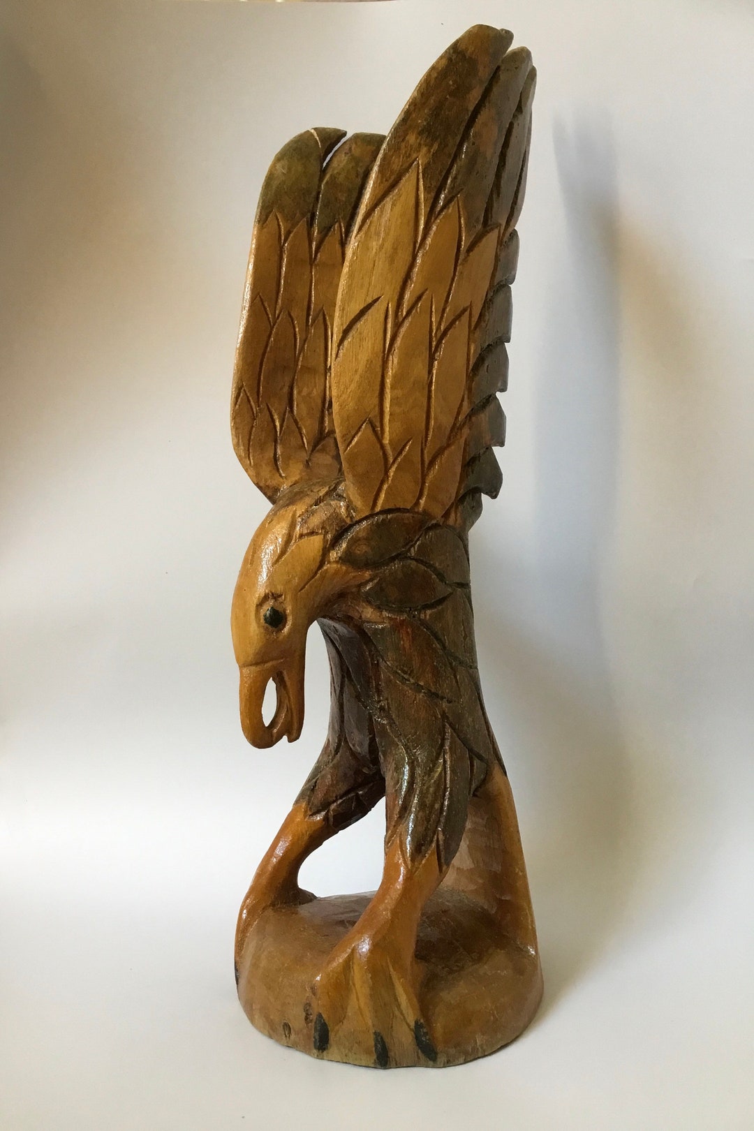 Vintage Hand Carved Wood Bald Eagle Statue - 14” Eagle Totem - Made in ...