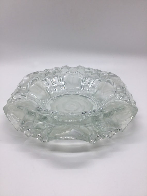 Vintage Lead Crystal Etched Rose Design Ashtray Glass | Etsy