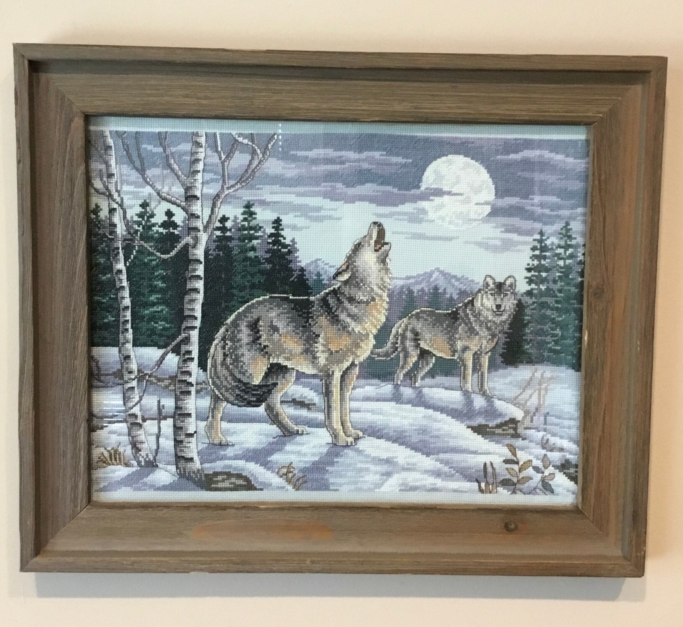 Vintage Gray Wolves 17x 14 Framed Cross Stitch - Etsy