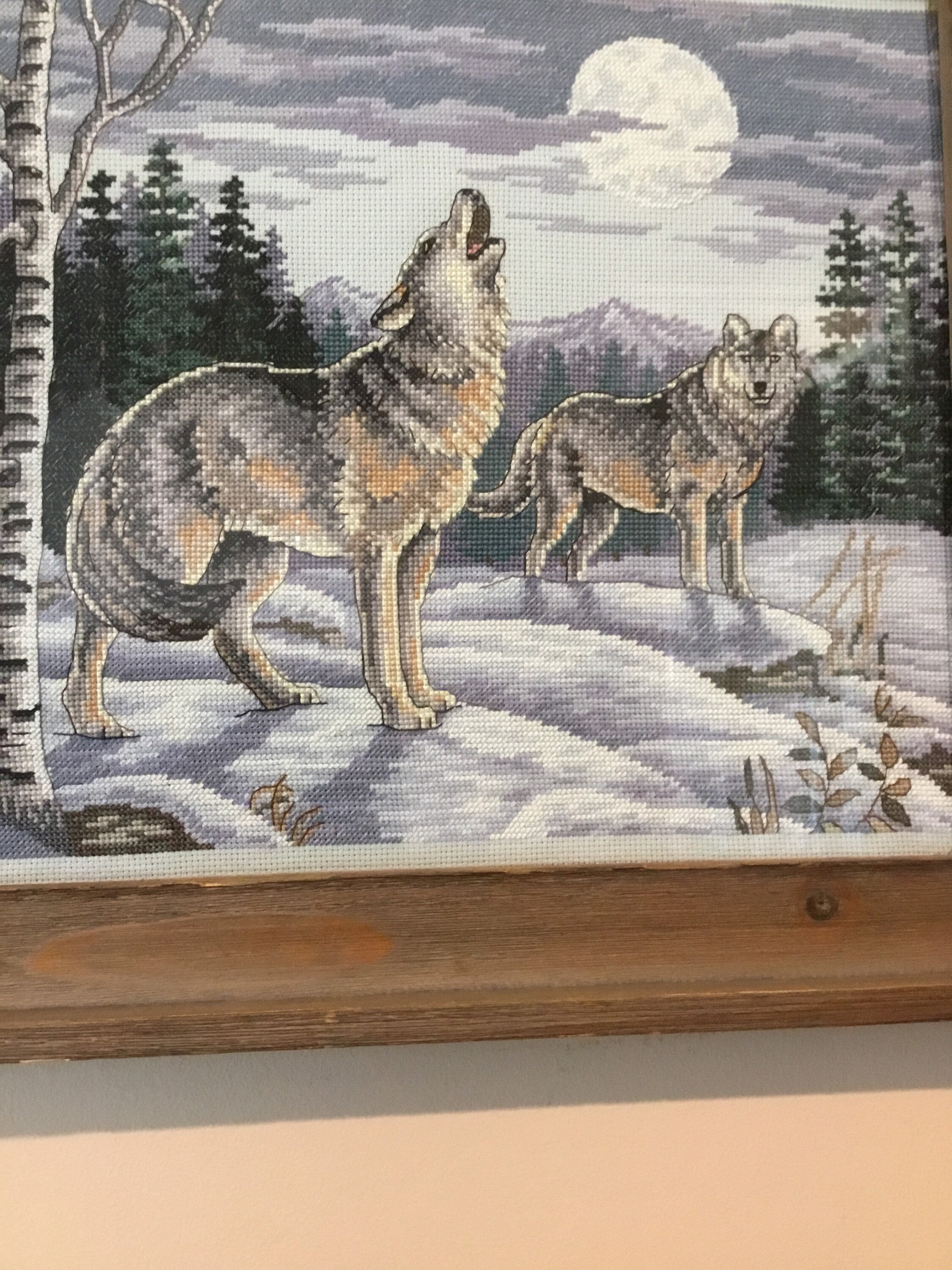 Vintage Gray Wolves 17x 14 Framed Cross Stitch - Etsy