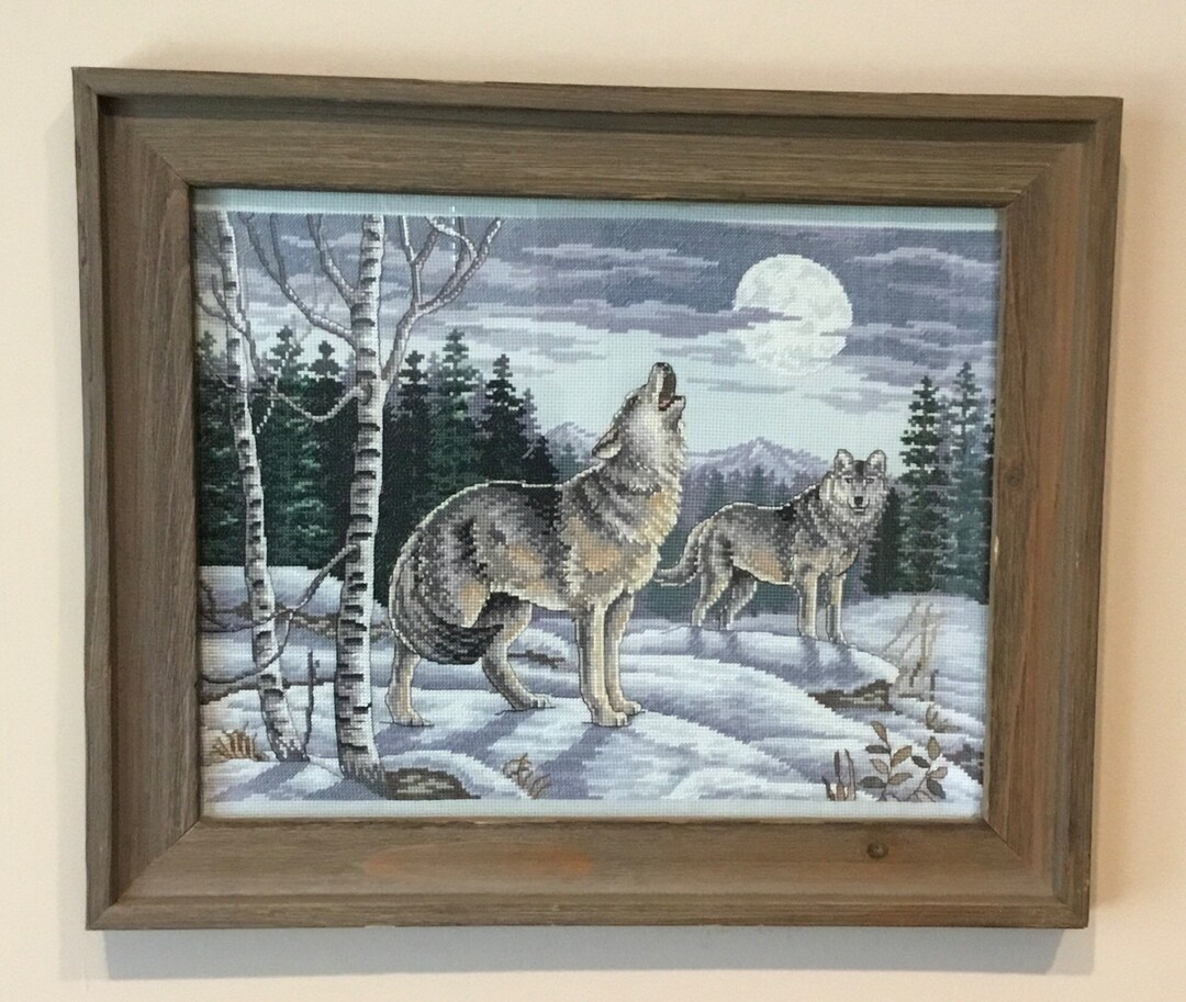 Vintage Gray Wolves 17x 14 Framed Cross Stitch - Etsy