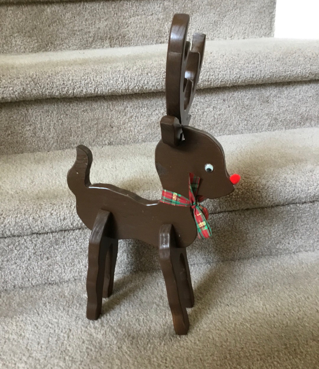 Vintage Handmade, Hand Painted Wooden Rudolph the Red Nosed Reindeer ...