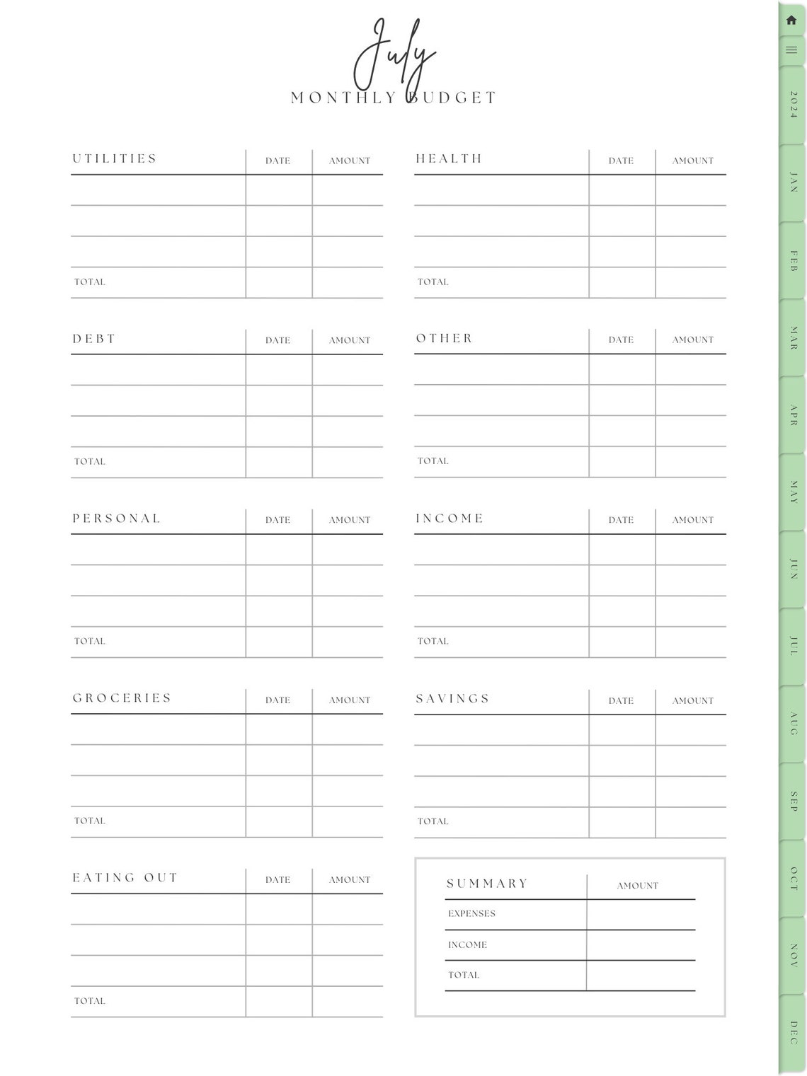 Printable Financial Planner, Digital Budget Organizer Template, Expense ...