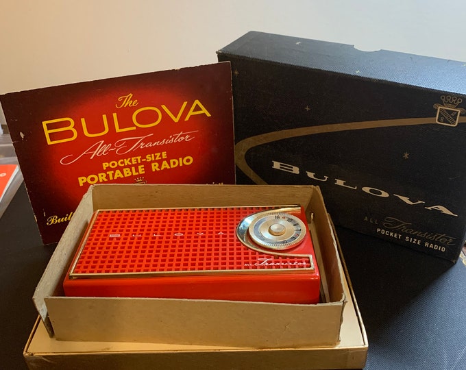 Vintage 1957 Bulova Transistor Radio: Red, New Old Stock, MINT With Box ...
