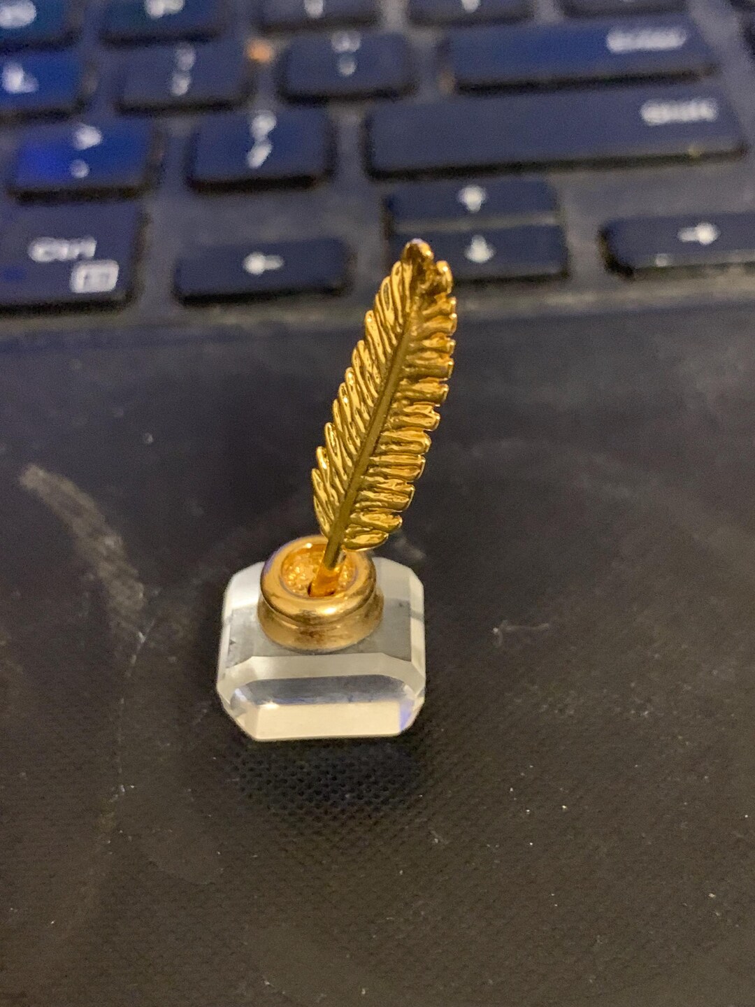 The Smallest Crystal Inkwell With 18K Solid Gold Trim and Feather ...
