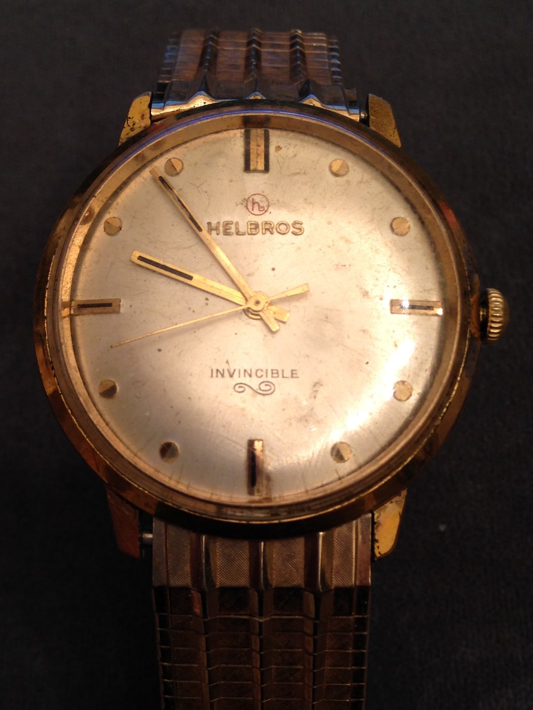 HELBROS Men's Wreastwatch Ca 1950's Mechanical Movement 35mm Large Case ...