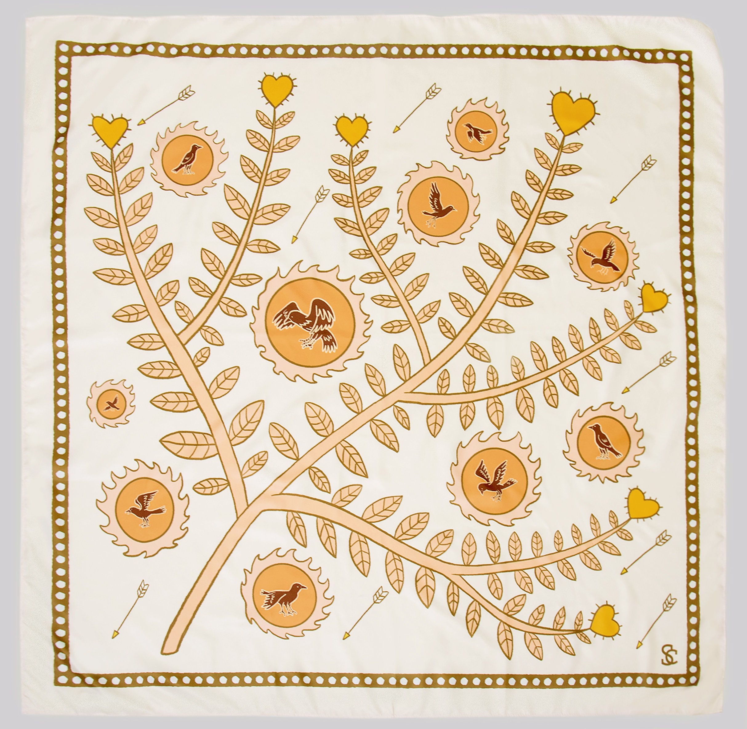 The Golden Crow Polyester Scarf. Sun and Tree. Yellow Scarf. Gift for ...