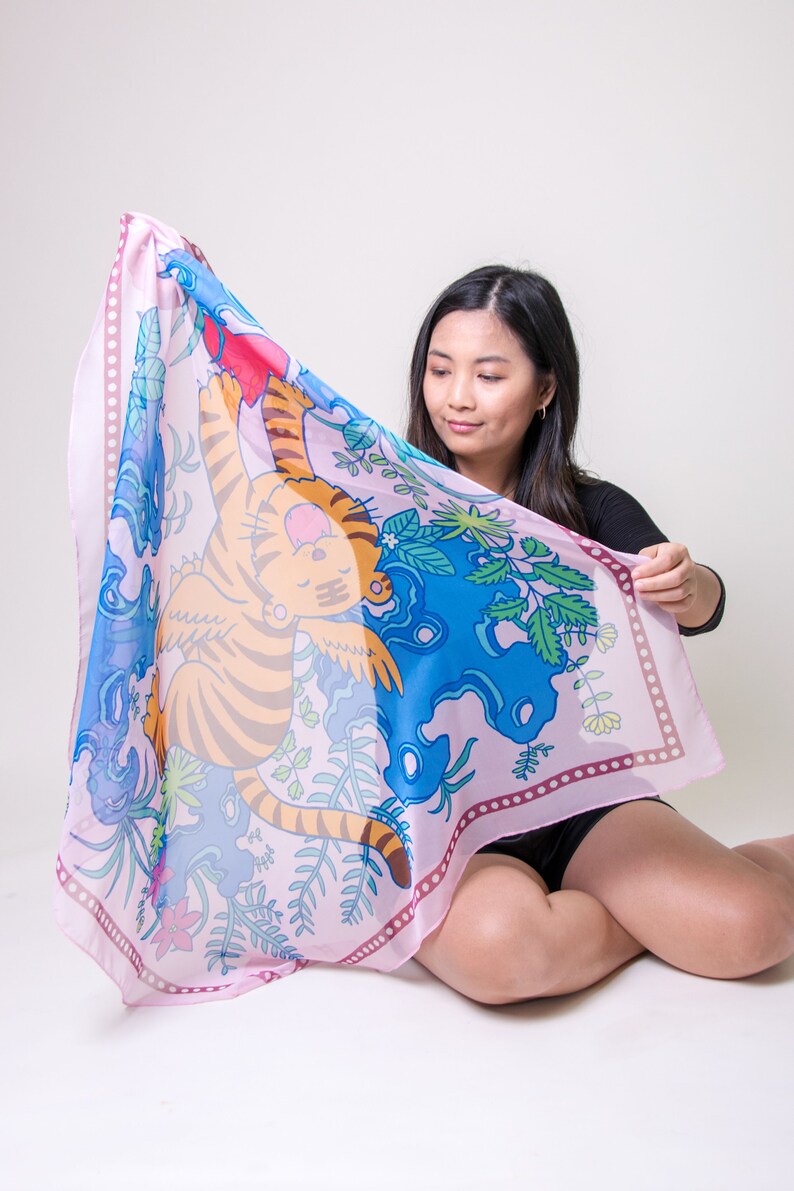 Tiger and Plant Scarf. Nature Wild Flower Heart Square - Etsy