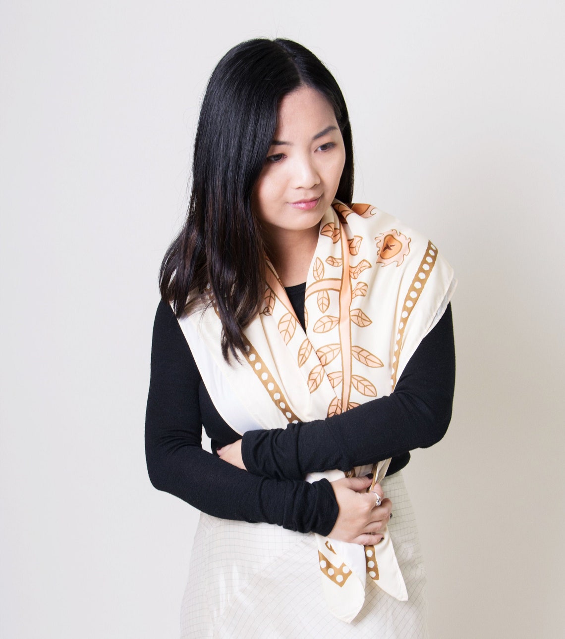 The Golden Crow Polyester Scarf. Sun and Tree. Yellow Scarf. Gift for ...