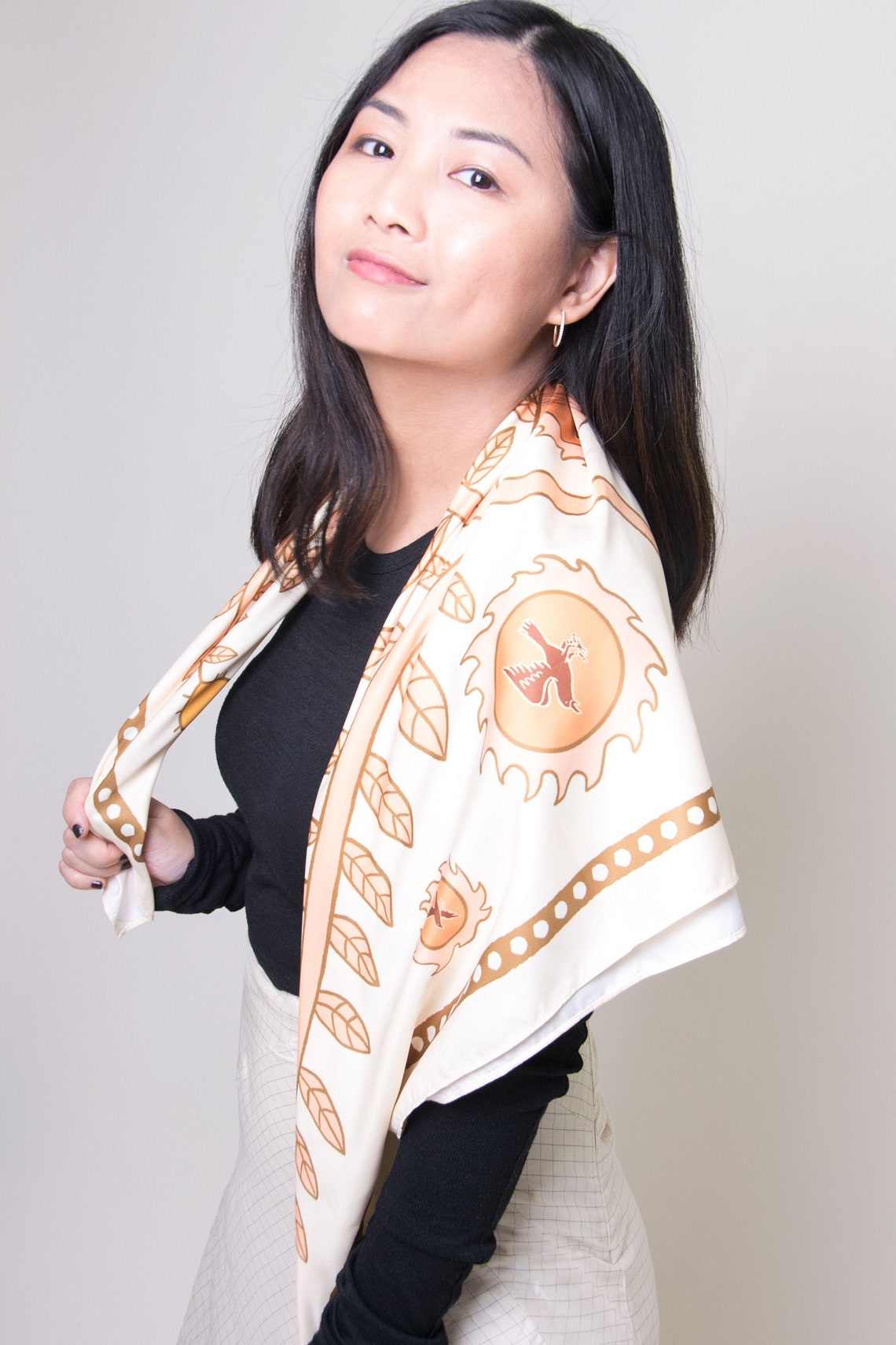 The Golden Crow Polyester Scarf. Sun and Tree. Yellow Scarf. Gift for ...