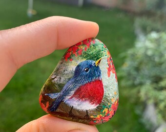 Painted Robin Stone - Etsy