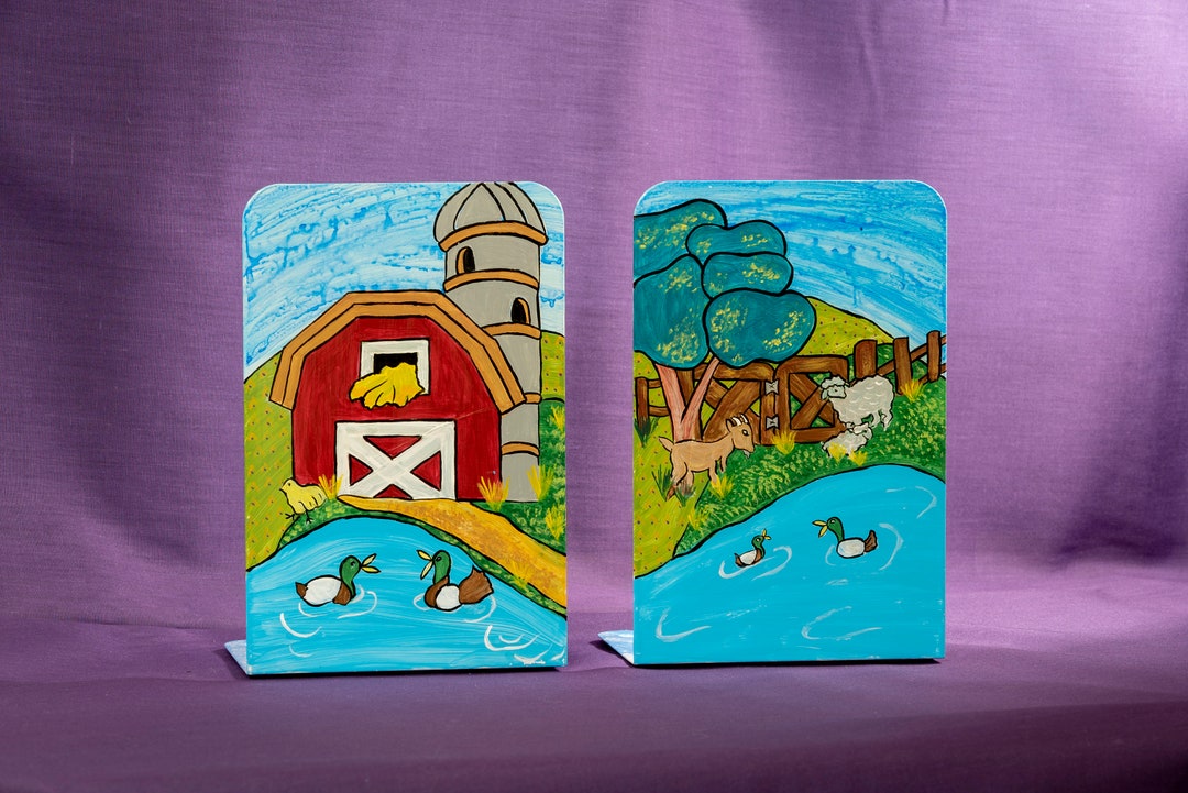 Children's Bookends With a Hand Painted Farm Scene - Etsy