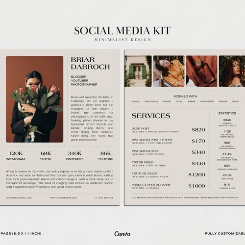 MEDIA KIT & Rate Card Template for Instagram Tiktok - Etsy