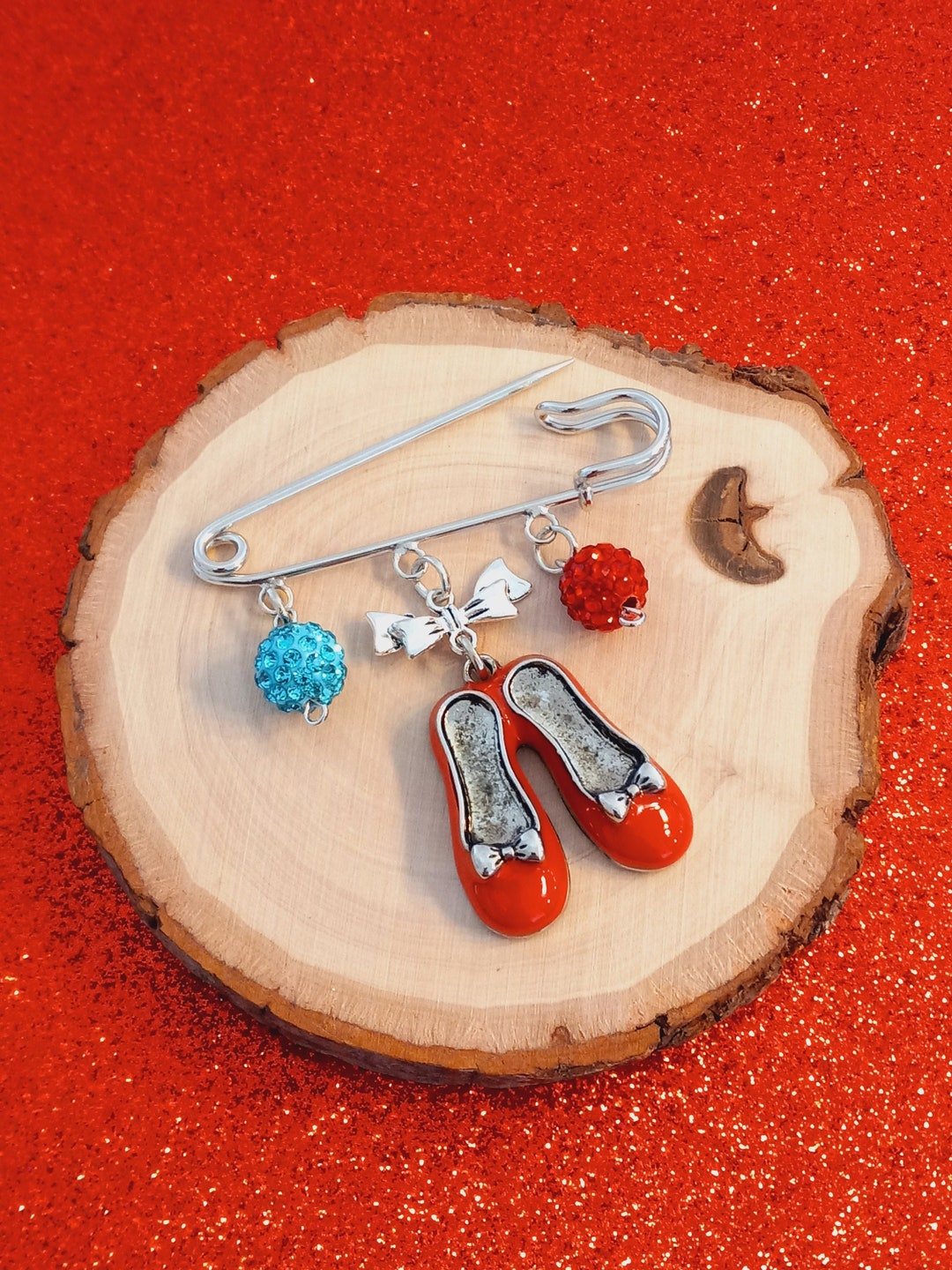 Unique Ruby Slippers Brooch, the Wizard of Oz Themed, Red, Aqua Blue ...