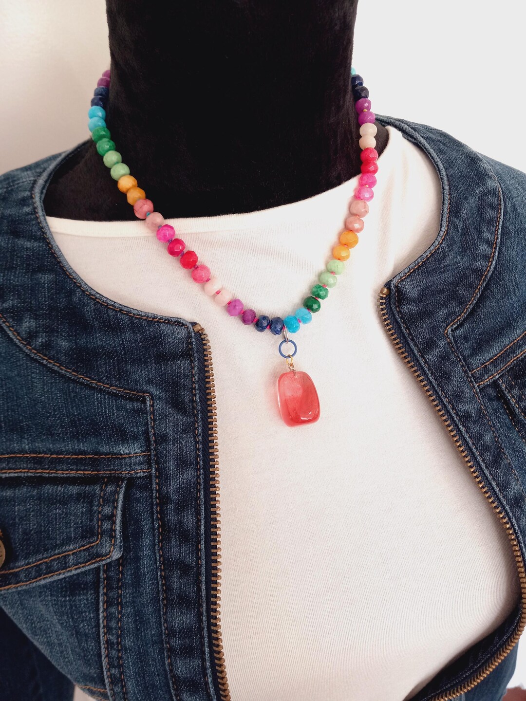 Cherry Quartz Crystal Stone Beaded Necklace, Colorful, Medium - Etsy