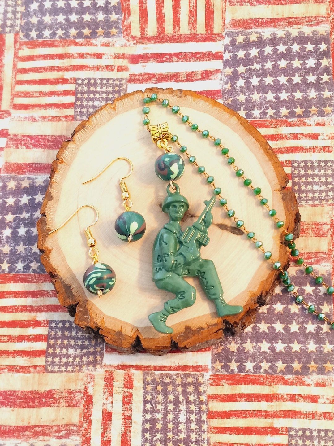 Green Soldier Pendant Set, Camouflage, Toy Soldier Necklace, USA ...